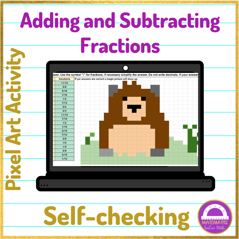 Adding and Subtracting Fractions Pixel Art Activity Google Sheets ...