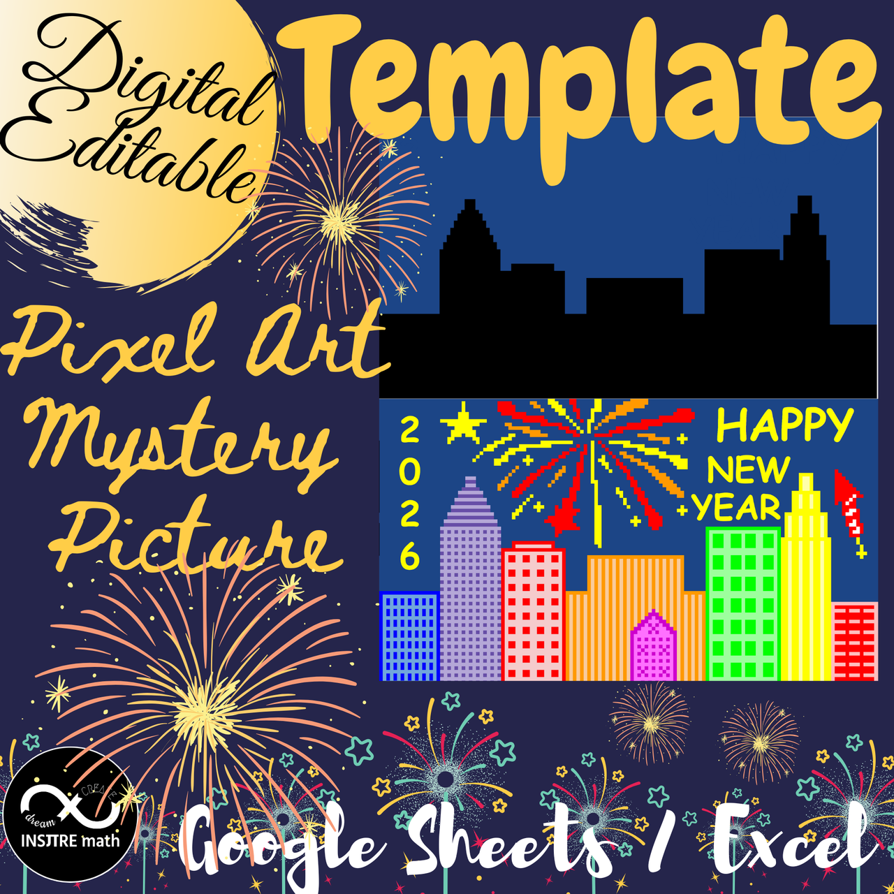 New Years 2026 Activities Pixel Art Mystery Picture Template DIGITAL ...