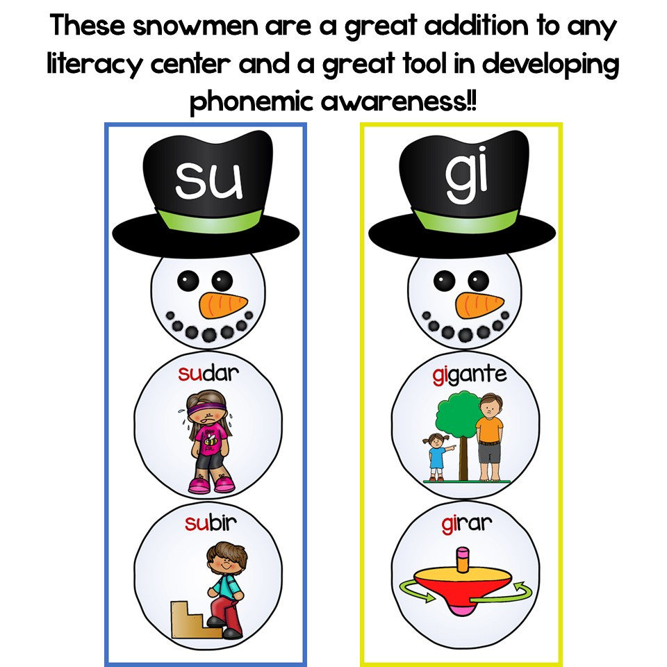 Build a Snowman Beginning Syllable Sounds In Spanish-Sílabas Iniciales