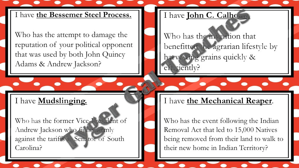 I Have, Who Has/Looping Cards-Industrial Revolution and Age of Jackson ...