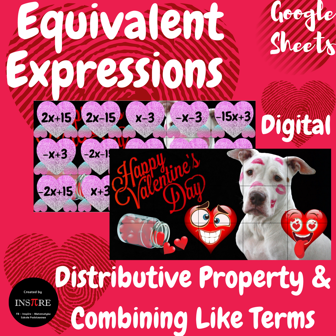 Valentines Equivalent Expressions Distributive Property & Combining ...