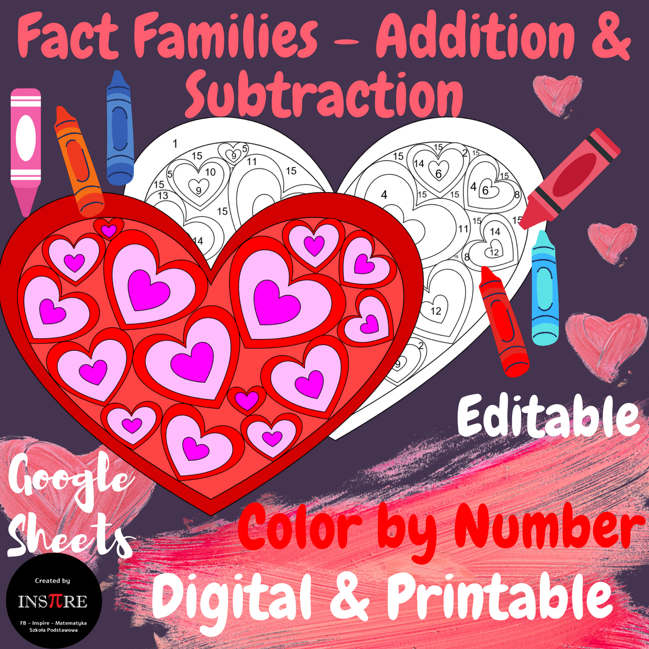 Math Color by Number Fact Families - Addition & Subtraction Printable ...