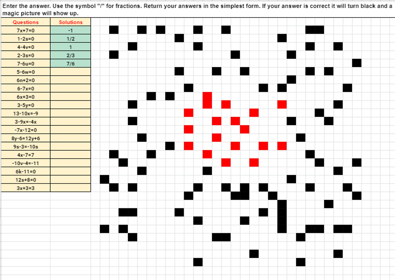 Valentine's Day Solving Two Step Equations Pixel Art Activity Google Sheets