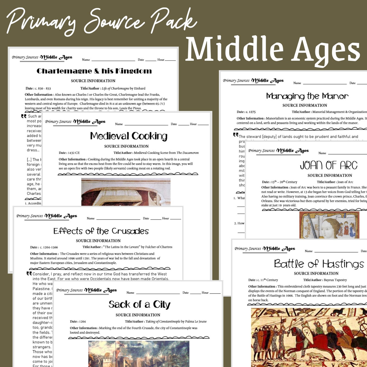 Middle Ages Primary Source Pack (Google Compatible) - Amped Up Learning
