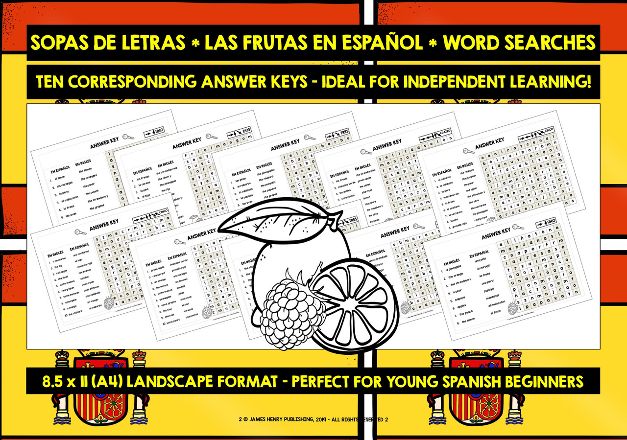 SPANISH FRUITS WORD SEARCHES - Amped Up Learning