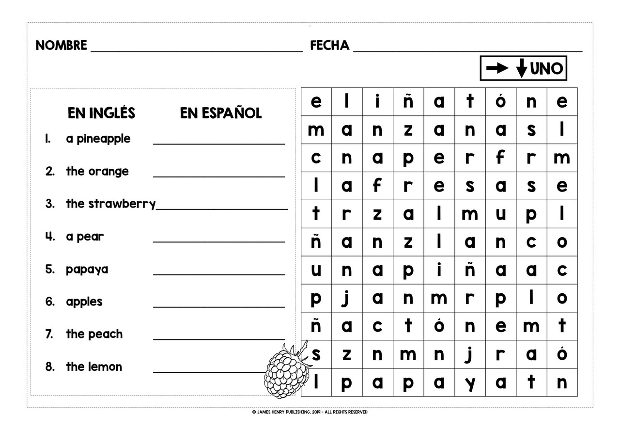 SPANISH FRUITS WORD SEARCHES - Amped Up Learning