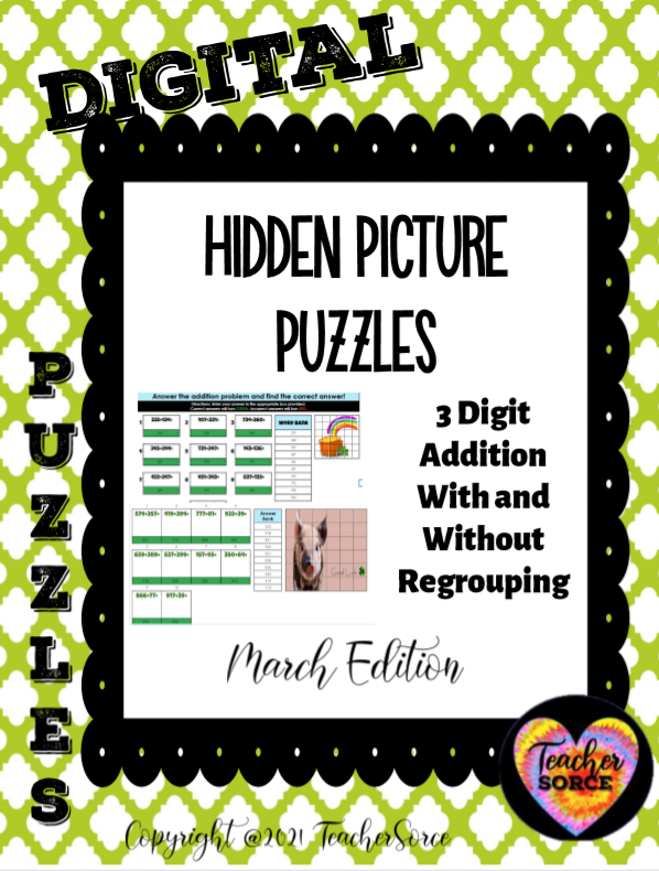 3 digit Addition with and without regrouping Hidden Mystery Picture ...
