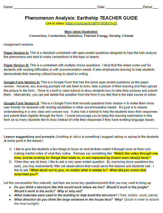 Phenomenon Analysis: Earthship (MS-PS3)