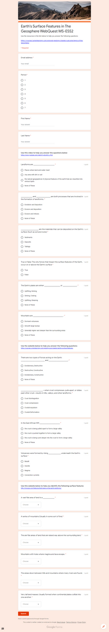 Earth's Surface Features in the Geosphere WebQuest (MS-ESS2) Great sub ...