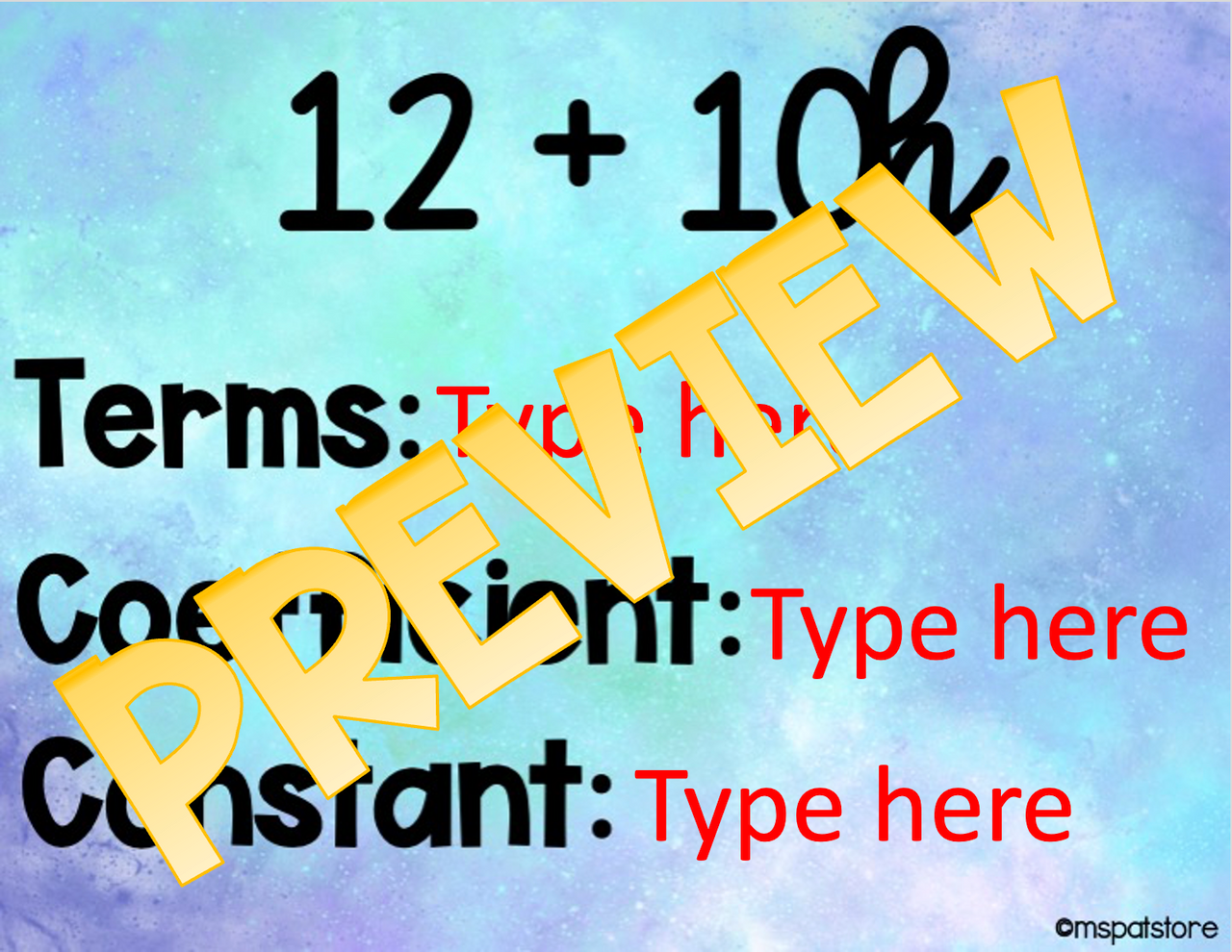 Parts of an Algebraic Expression-Guided Notes & Activities