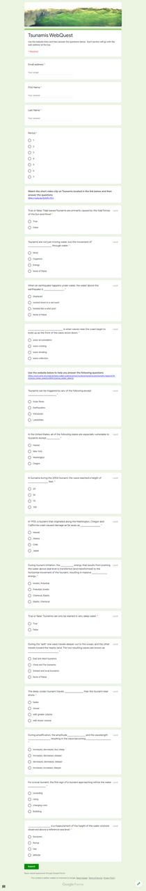 Tsunamis WebQuest (Great sub plans or distance learning!)