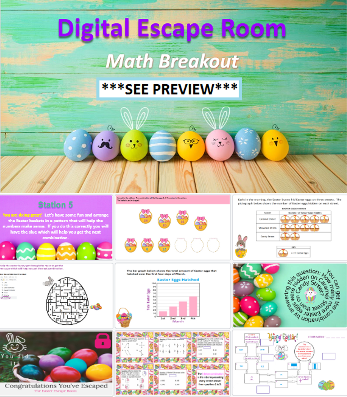 Easter 2nd 3rd Grade Math Digital Escape Room Breakout Activity