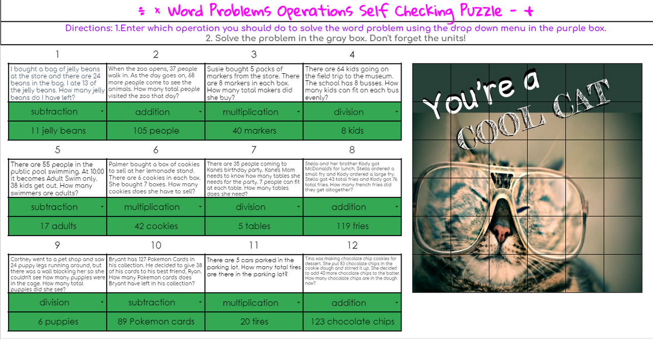 Word Problems- Addition, Subtraction, Division and Multiplication ...