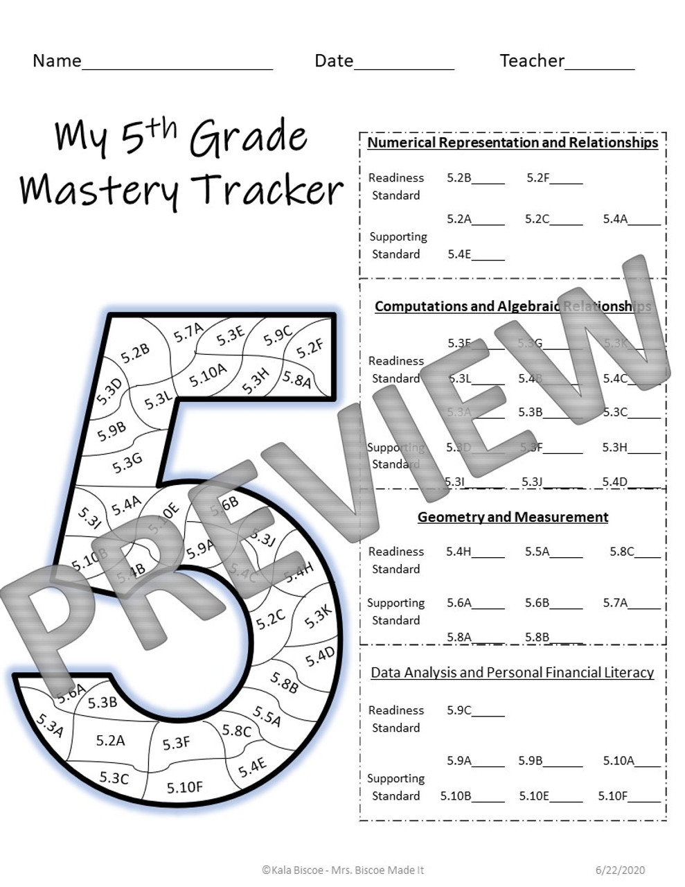 5th Grade Math Data Tracker (CCMS)