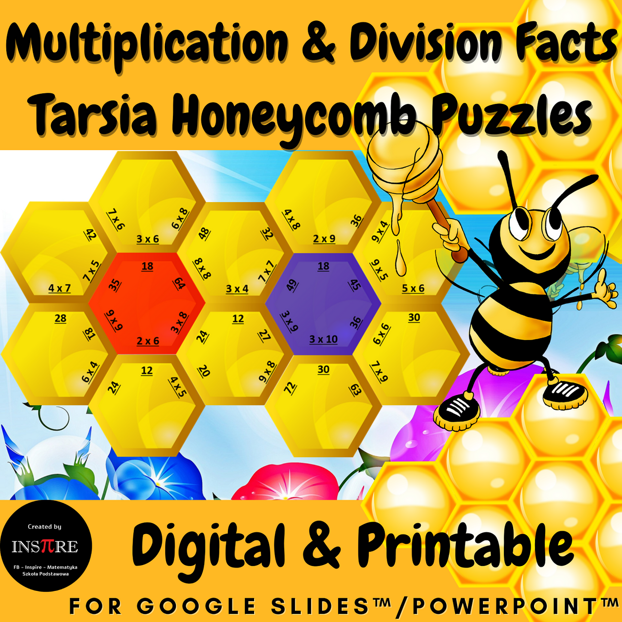 Spring Tarsia Honey Bee Puzzle Multiplication Division Facts Printable ...