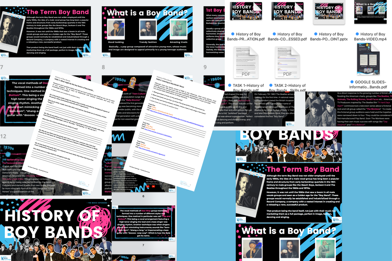 History of Boy Bands- FULL LESSON-Distance Learning | Google Slides™