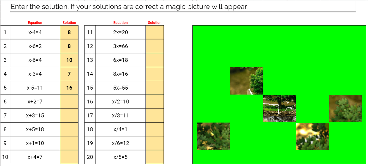 Earth Day Solving One Step Equations Pixel art Activity No Negatives
