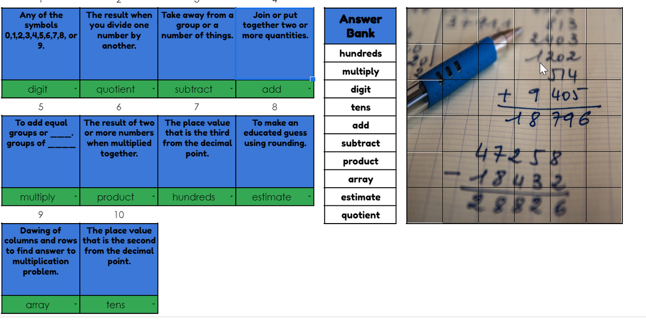 Math Vocabulary (Geometry, Telling Time, Operations and Measurement ...