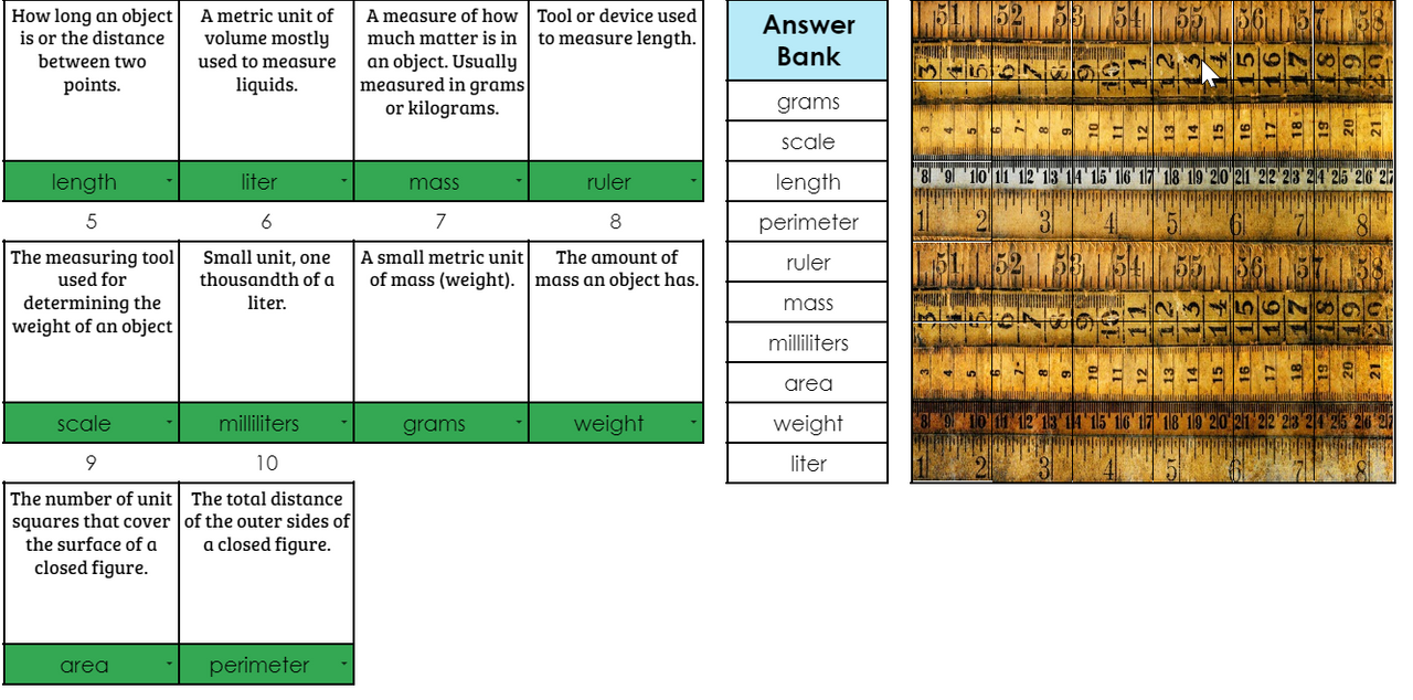 Math Vocabulary (Geometry, Telling Time, Operations and Measurement ...