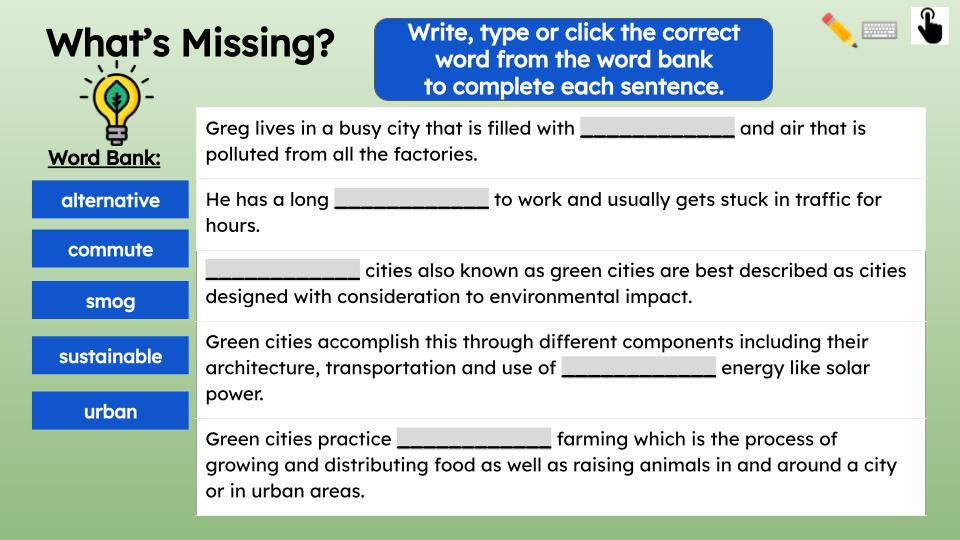 Green Cities Informational Text Reading Passage and Activities