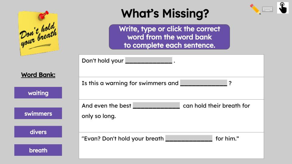 Don't Hold Your Breath Figurative Language Reading Passage and Activities