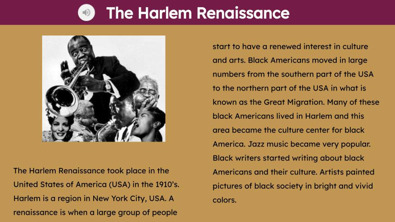Harlem Renaissance Informational Text Reading Passage and Activities