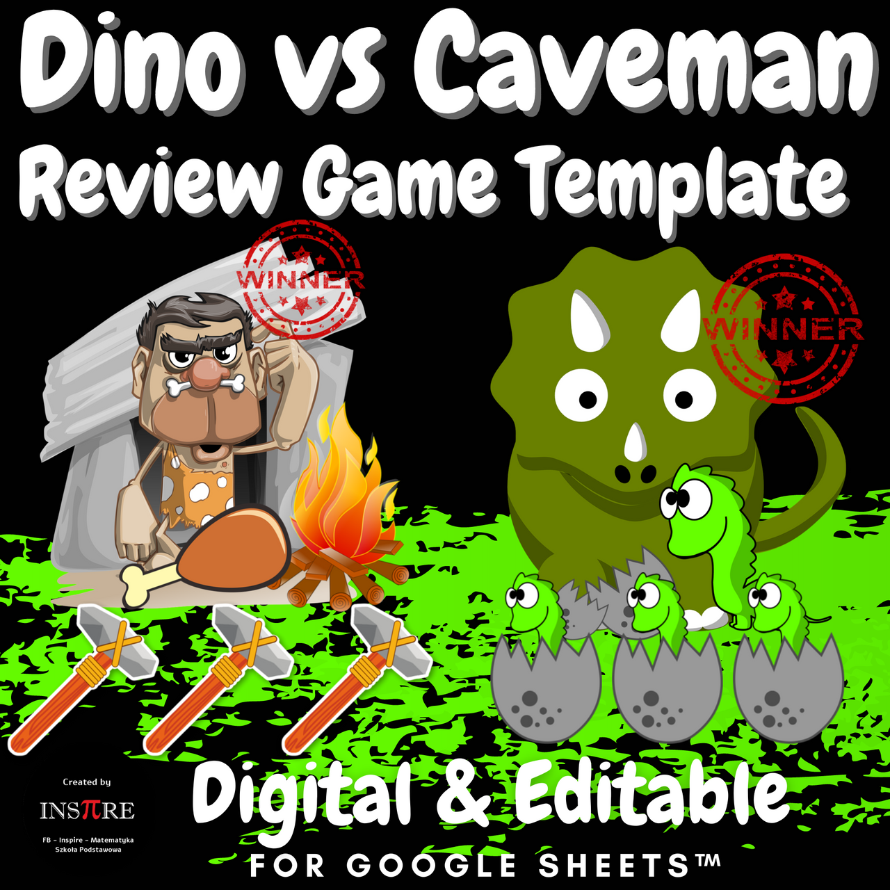 End of the Year Review Game Template Dino vs Caveman DIGITAL EDITABLE ...