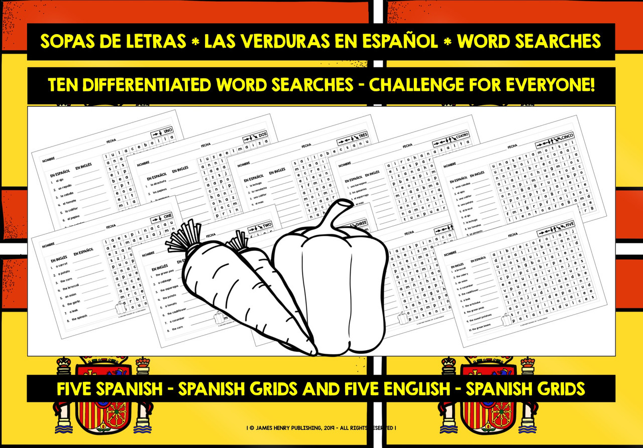 SPANISH VEGETABLES WORD SEARCHES - Amped Up Learning
