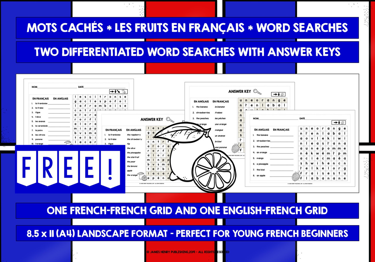 FRENCH FRUITS WORD SEARCHES FREEBIE - Amped Up Learning