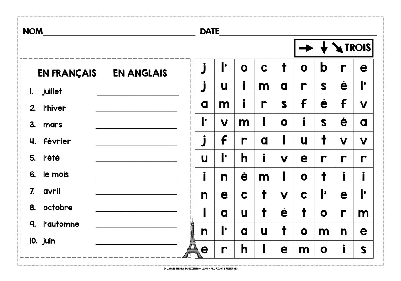 FRENCH MONTHS & SEASONS OF THE YEAR WORD SEARCHES - Amped Up Learning