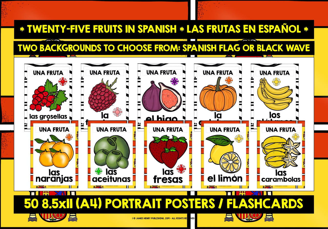 SPANISH FRUITS FLASHCARDS POSTERS