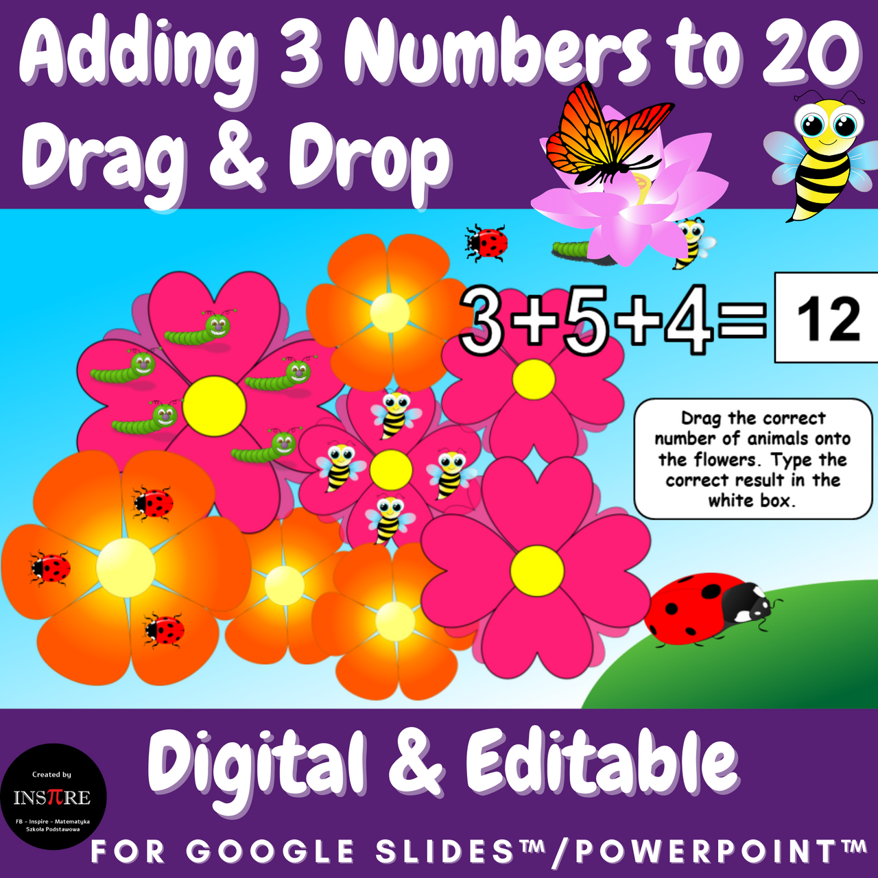 Spring & Summer - Adding 3 Numbers to 20 Drag & Drop Math Google Slides ...