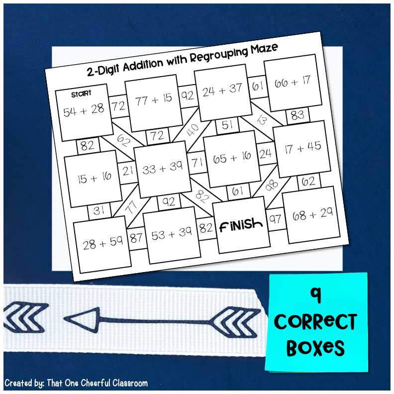 2-Digit Addition with Regrouping Printable Maze Activity