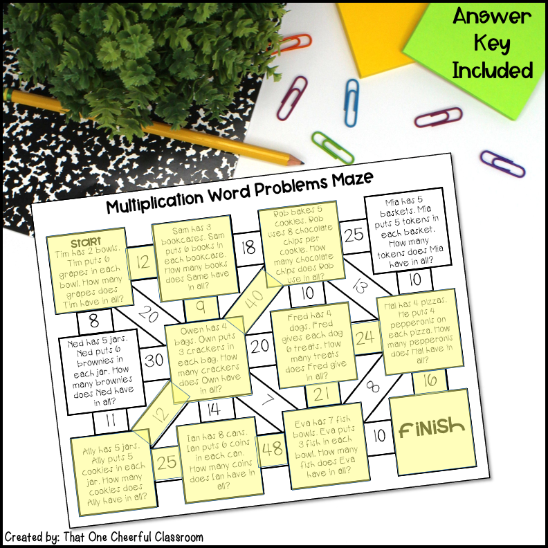 Multiplication Word Problems Printable Maze Activity