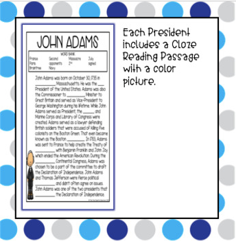 NO PREP Cloze Reading Passages - Presidents Edition