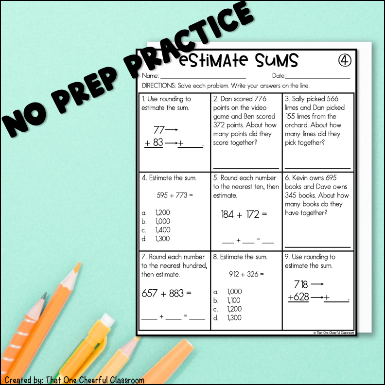 Estimating Sums Worksheets