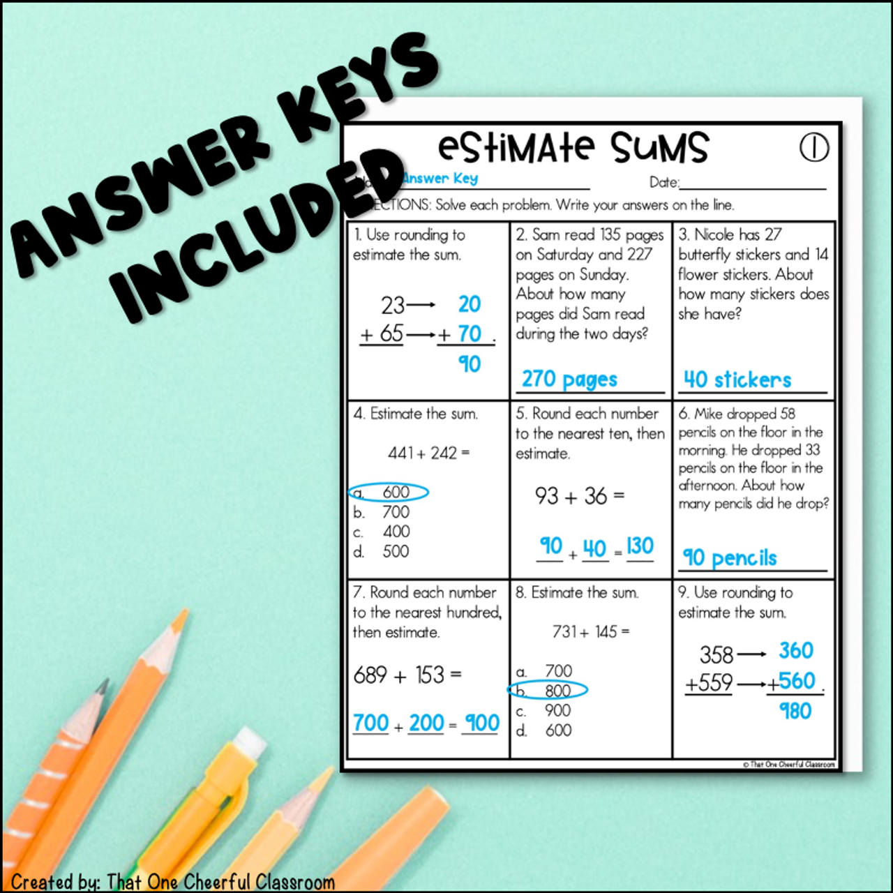 Estimating Sums Worksheets
