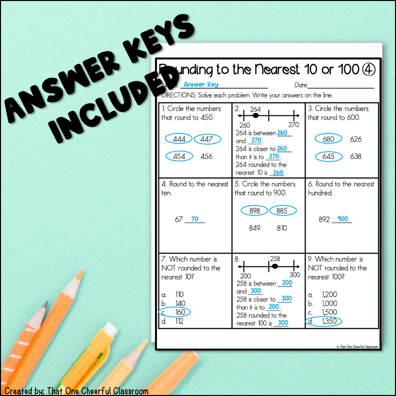 Rounding to the Nearest 10 and 100 Worksheets