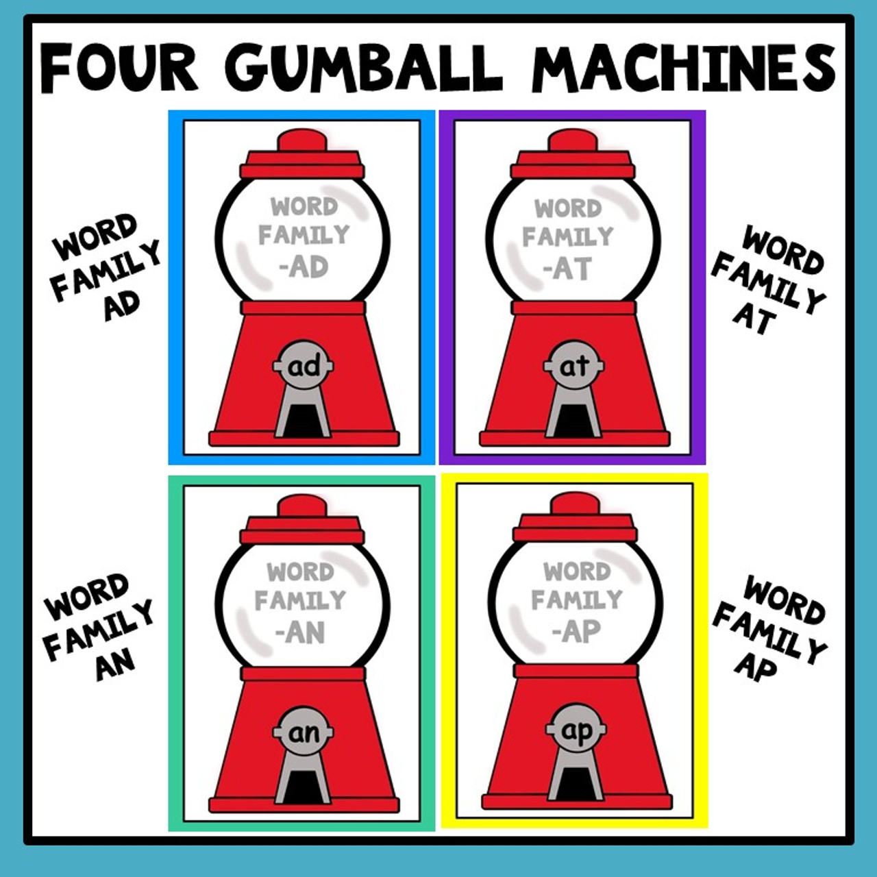 Word Families Literacy Center Gumball Theme