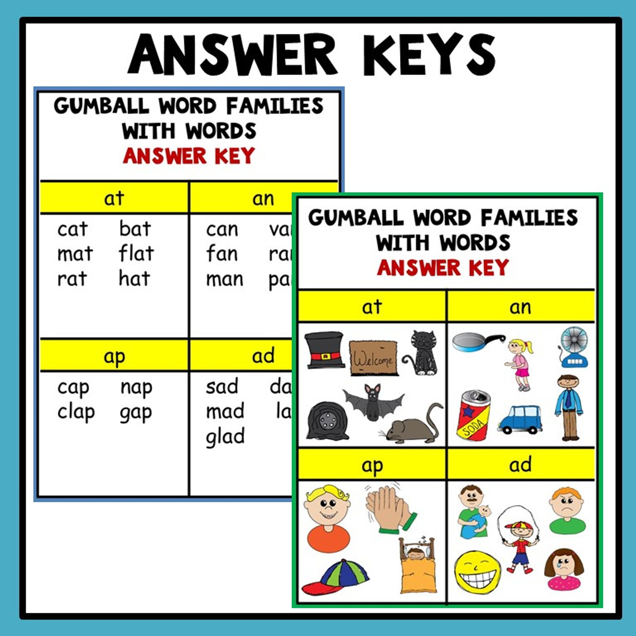 Word Families Literacy Center Gumball Theme