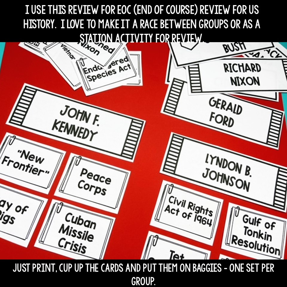 EOC Review Modern Presidents Sorting Activity