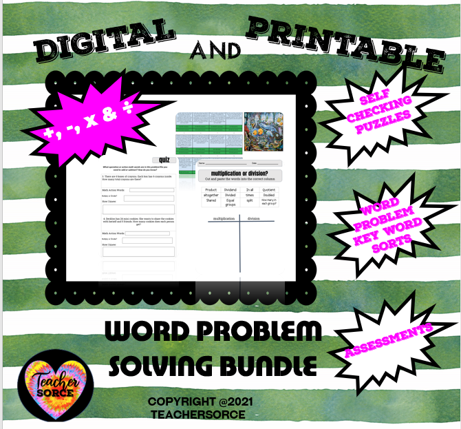 Math Word Problems Solving Bundle Addition, Subtraction, Multiplication ...