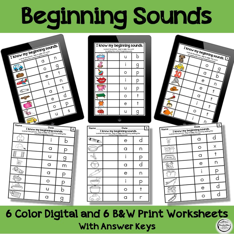 Beginning Sounds Worksheets for PowerPoint or Print