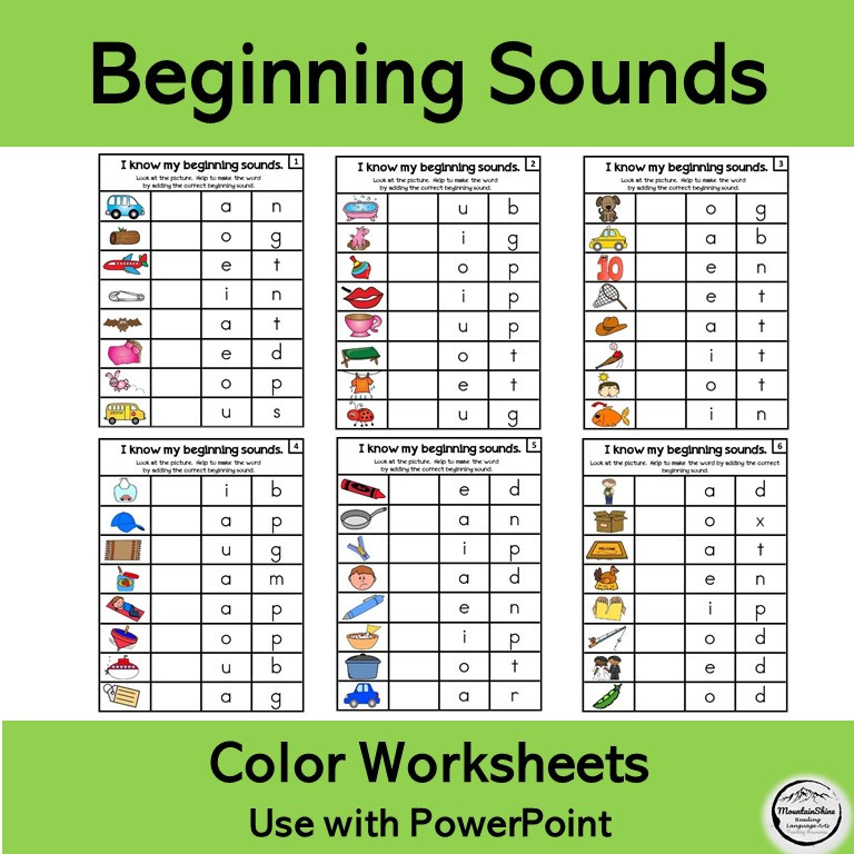 Beginning Sounds Worksheets for PowerPoint or Print