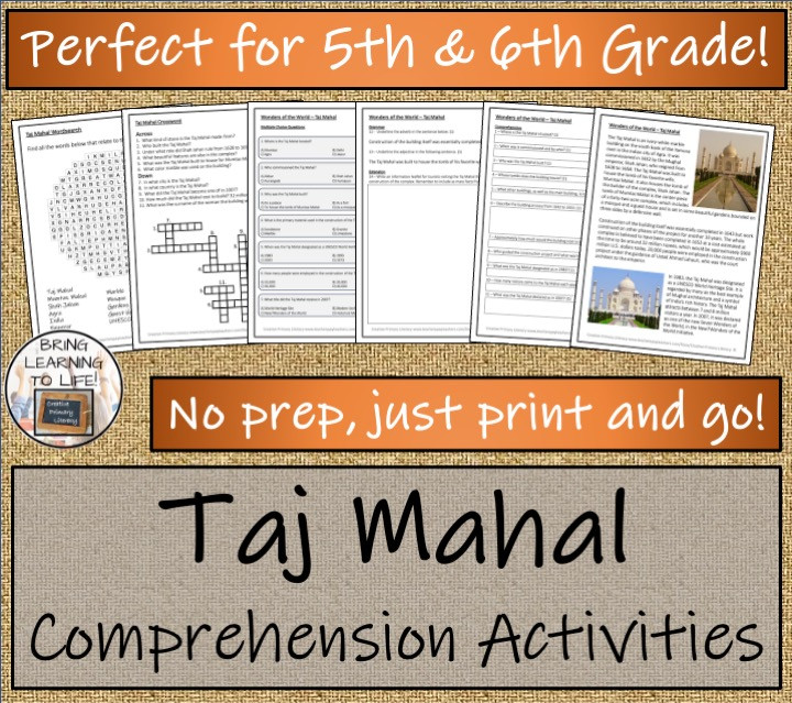 Taj Mahal Close Reading Comprehension Activities | 5th Grade & 6th Grade