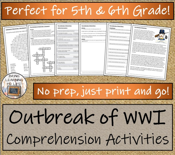 FREE - Outbreak of World War I Close Reading Comprehension Activities ...