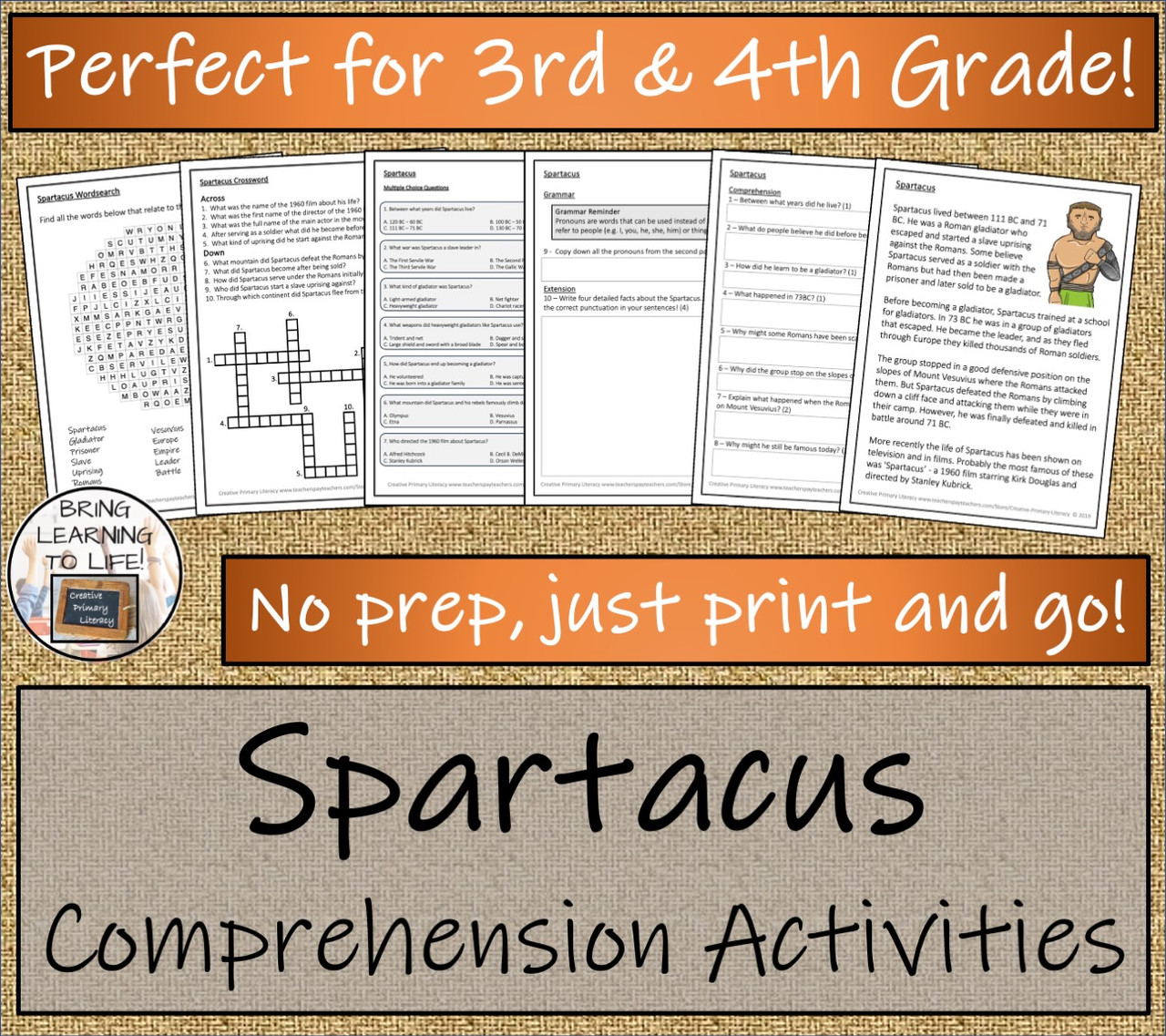 Spartacus Close Reading Activity | 3rd Grade & 4th Grade