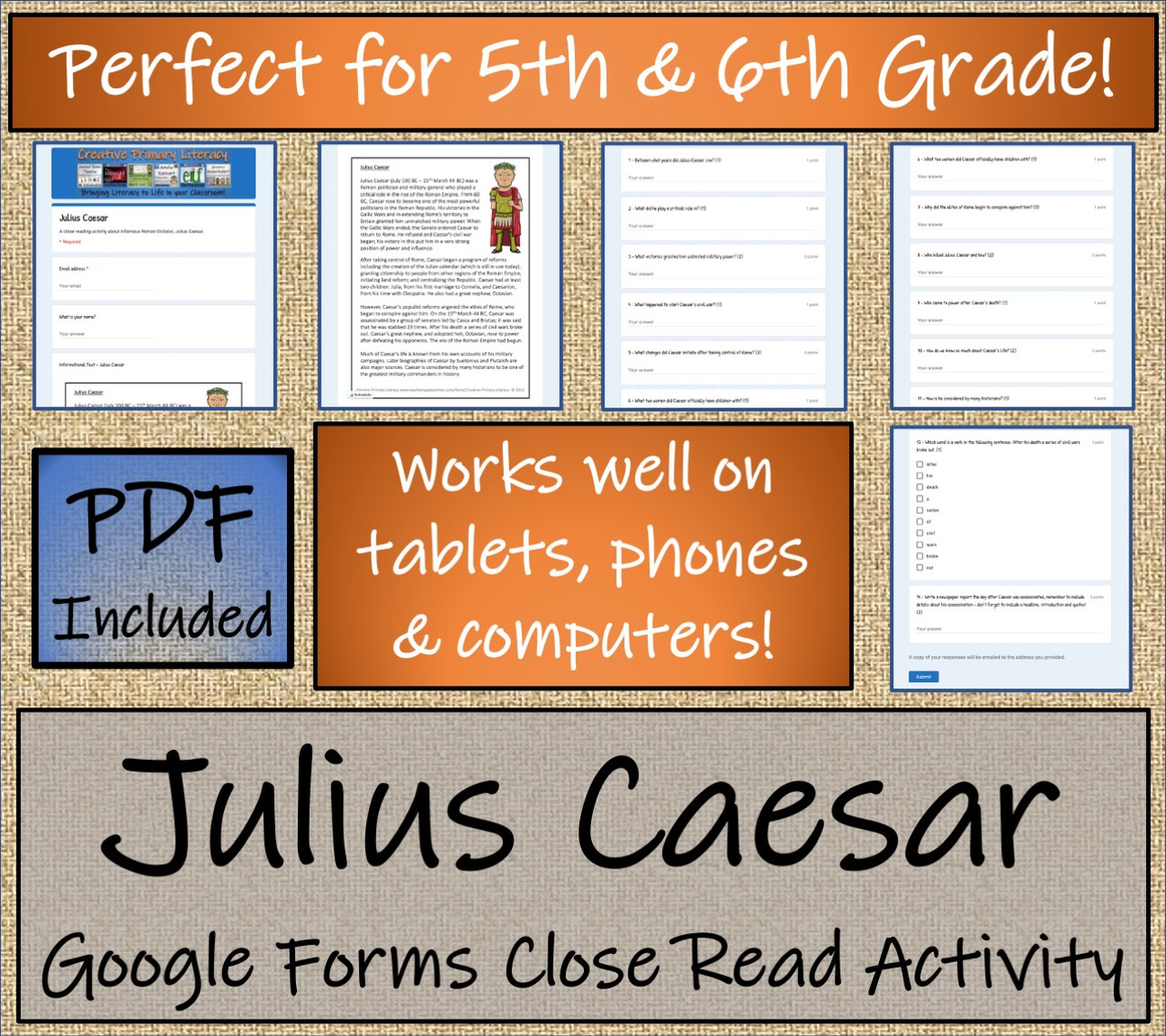 Julius Caesar Close Reading Activity Digital & Print | 5th Grade & 6th ...