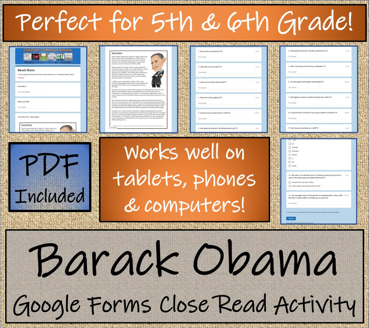 Barack Obama Close Reading Activity Digital & Print | 5th Grade & 6th ...