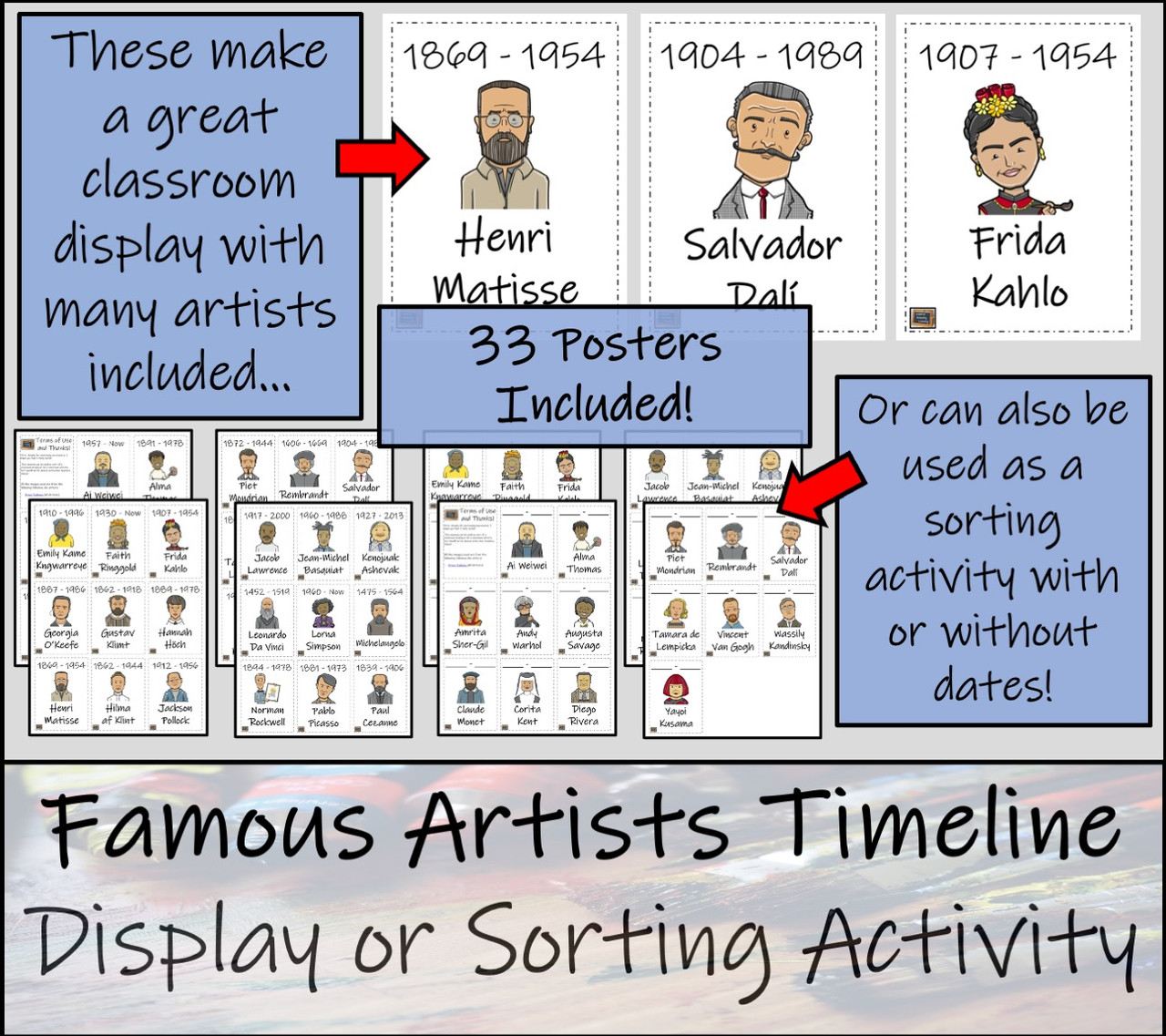 Famous Artists Timeline Display and Task Card Sorting Activity - Amped ...